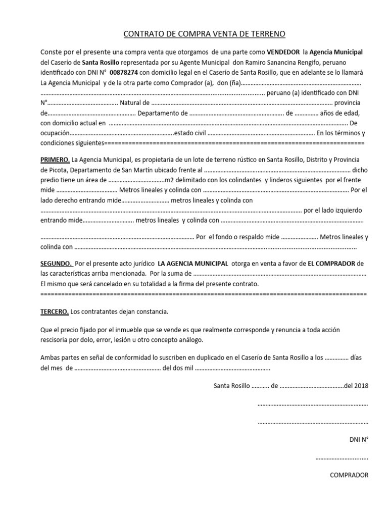 Contrato de Compra Venta de Terreno | PDF