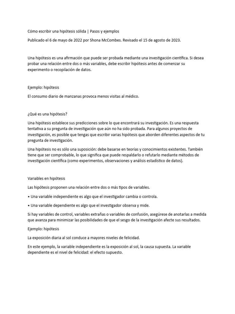 Cómo Escribir Una Hipótesis Sólida | PDF | Hipótesis | Experimentar
