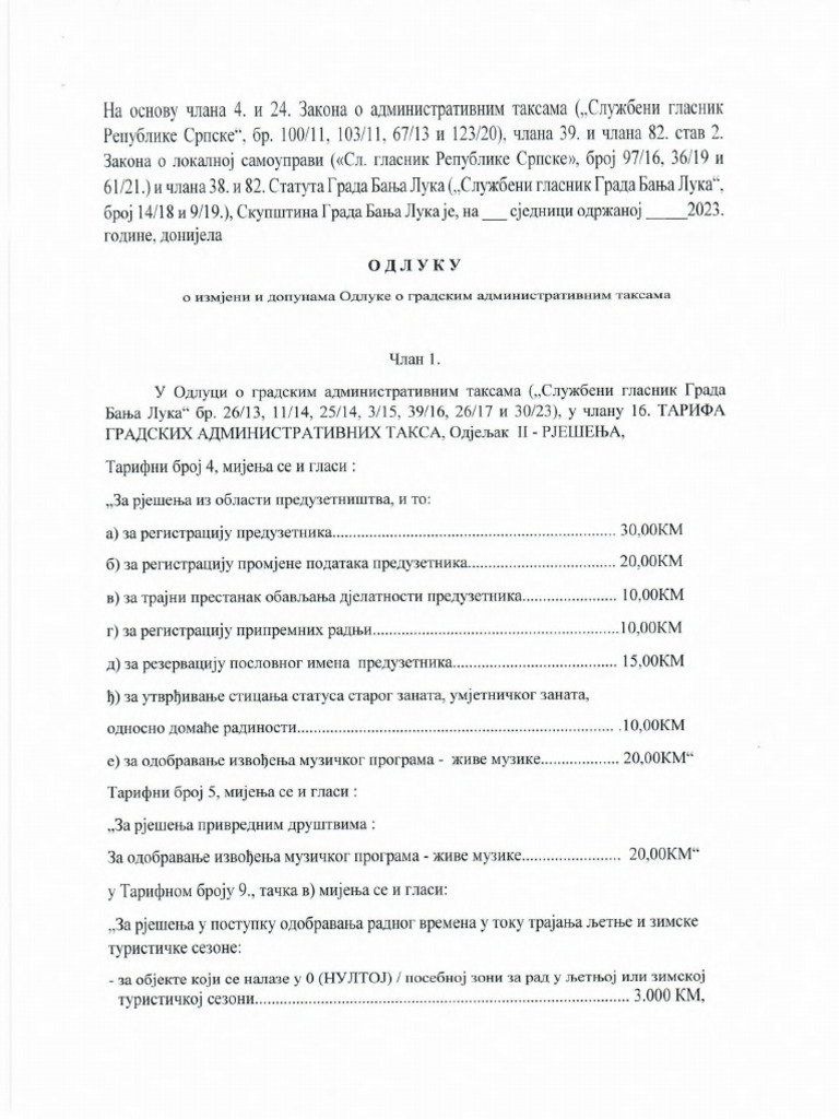T-06-00-01 Prijedlog Odluke - Izmjena O o Grad. Admin. Taksama | PDF