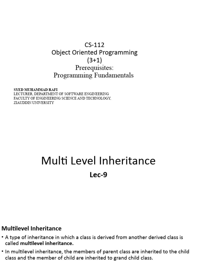 OOP-Lec-9 (Multi Level Inheritance) | PDF | Inheritance (Object ...