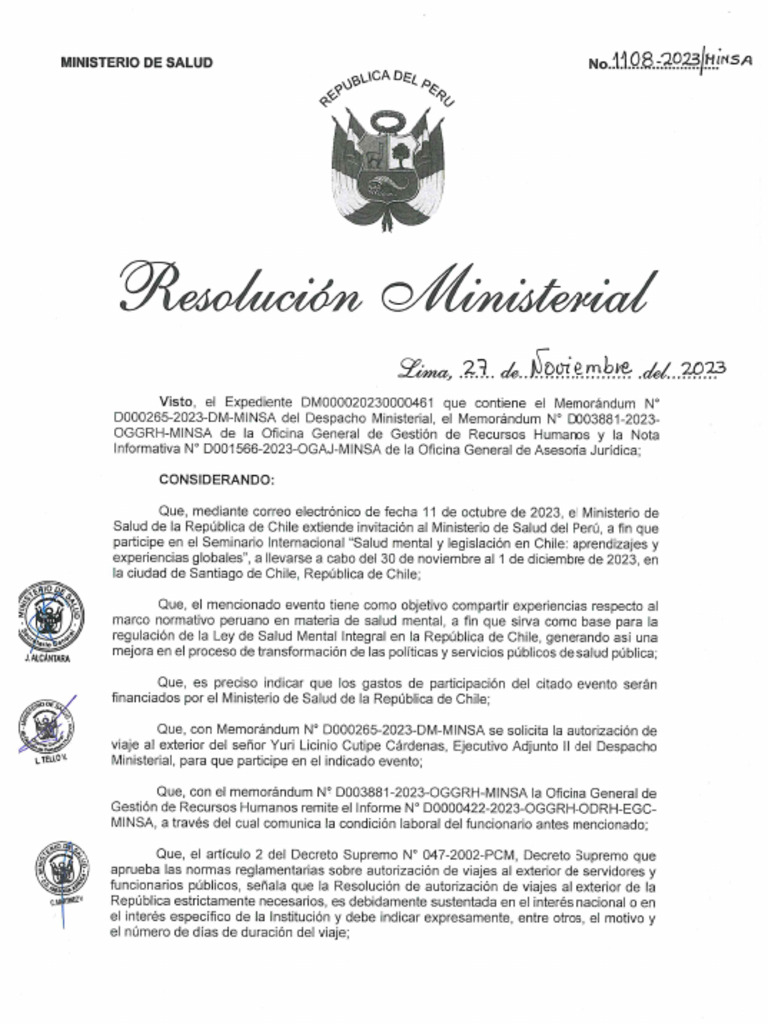 Resolucion Ministerial N 1108 2023 Minsa | PDF