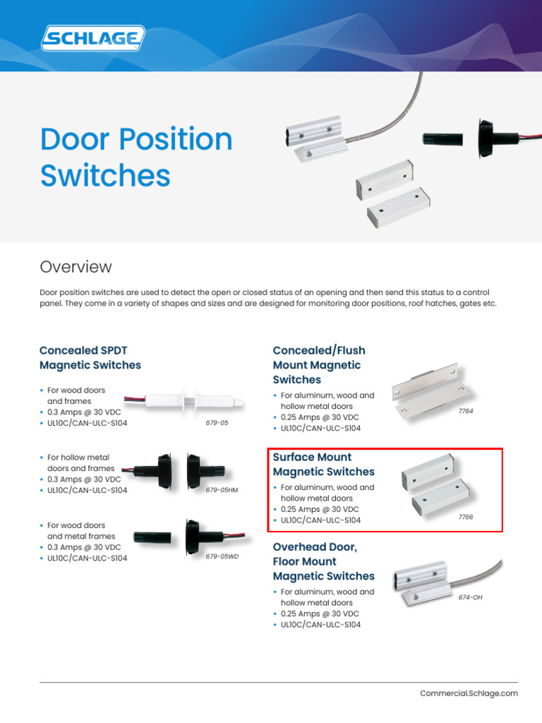 Schlage Door Position Switch 7766 | PDF | Door | Building Materials