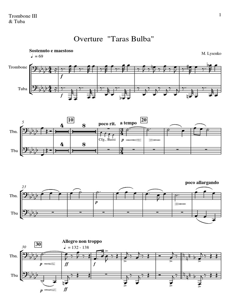 Lysenko M. - Taras Bulba - Trombone III, Tuba | PDF | Musical Compositions | Musical Notation