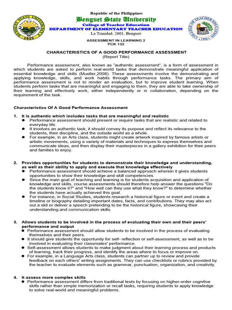 Characteristics of Effective Performance Assessment | PDF | Educational ...