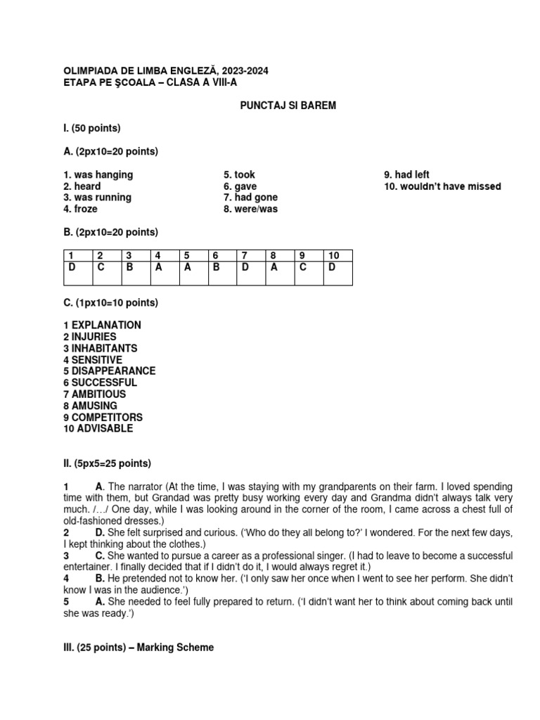 Barem Olimpiada Engleza 8 | PDF
