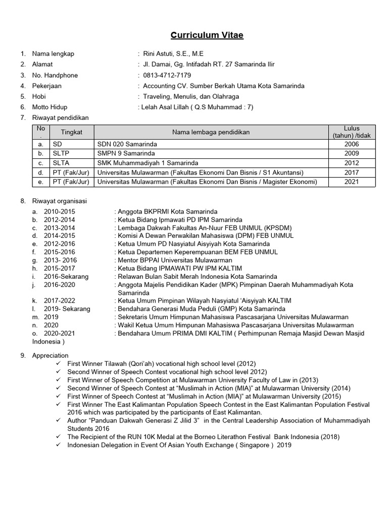 CV Rini Astuti | PDF | Educational Institutions | Higher Education