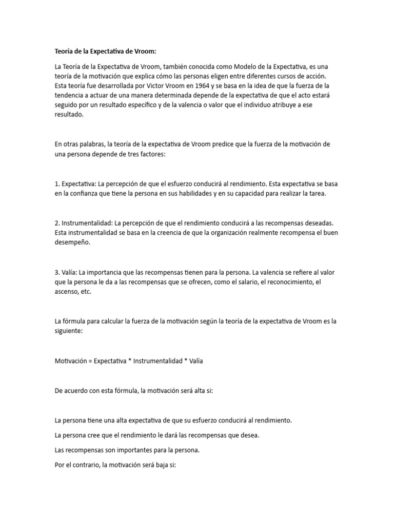 Teoría de la Expectativa y Maslow en Motivación | PDF | Motivación ...