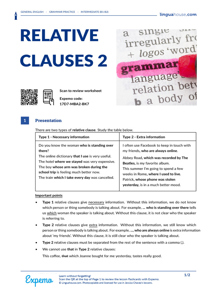 Relative Clauses 2 British English Student Ver2 | PDF | Language Mechanics | Grammar