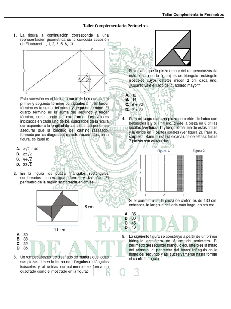 Taller Complementario Perimetros | PDF | Triángulo | Rectángulo