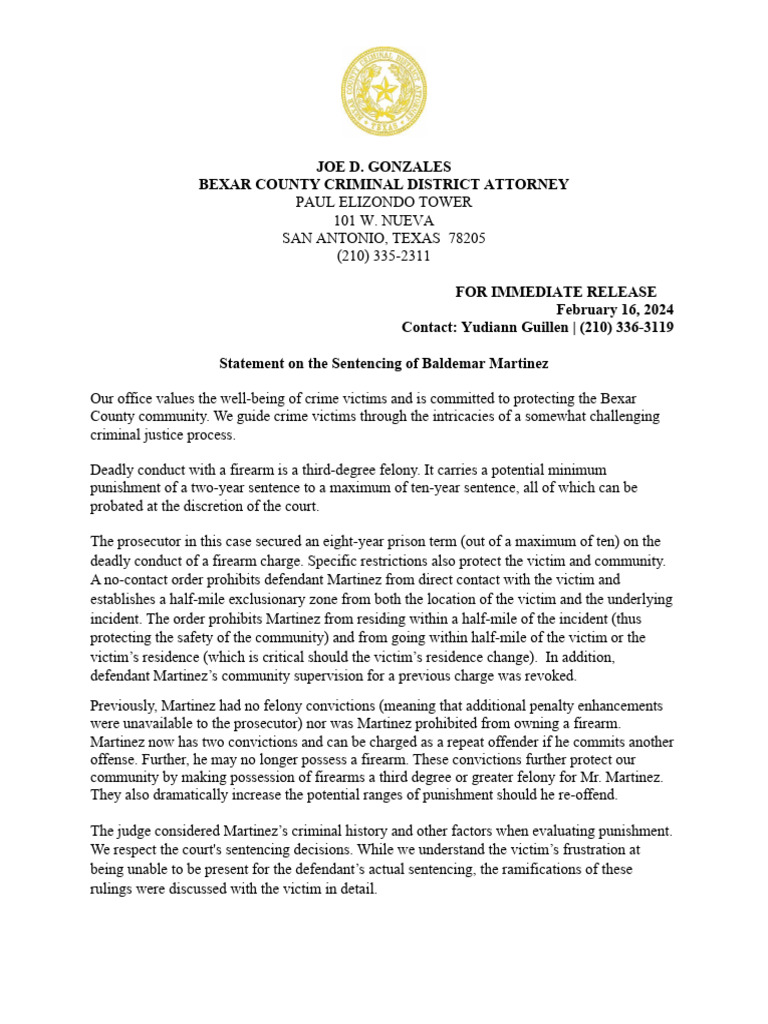 Martinez, B - Statement On Sentencing (022224) | PDF | Sentence (Law ...