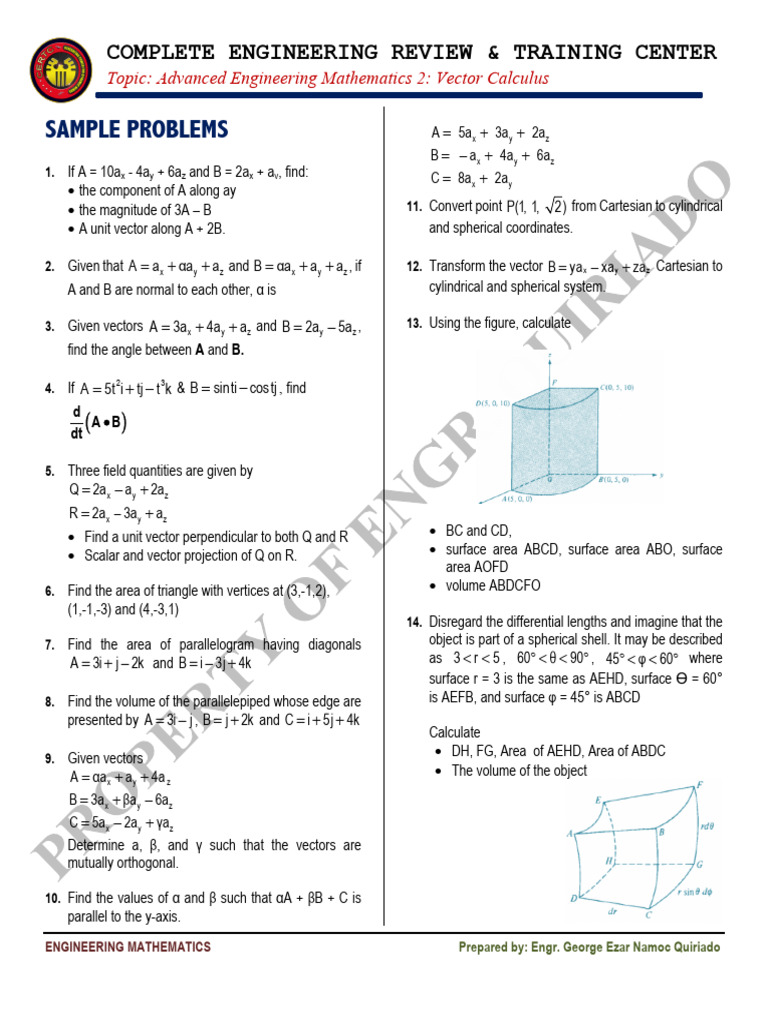 CERTC RGS Advanced Math 2 Vector Calculus | PDF | Euclidean Vector | Area