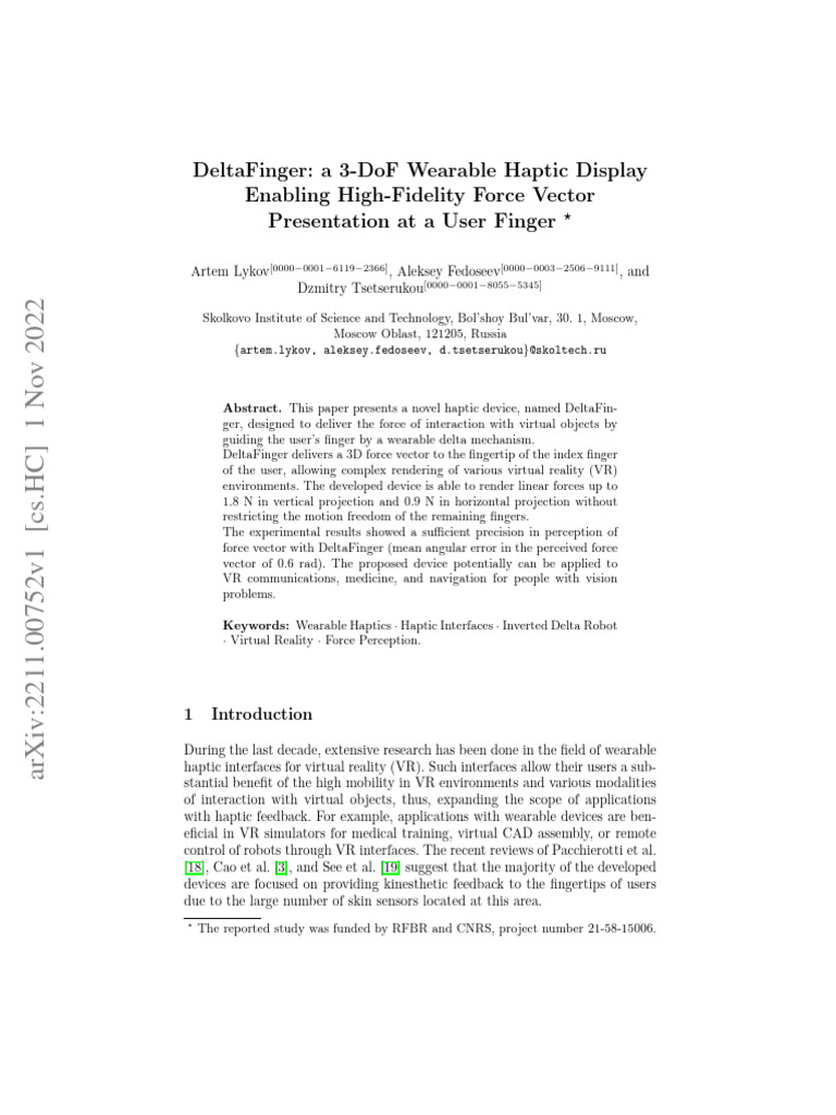 3-DoF Wearable Haptic Display | PDF | Virtual Reality | Force