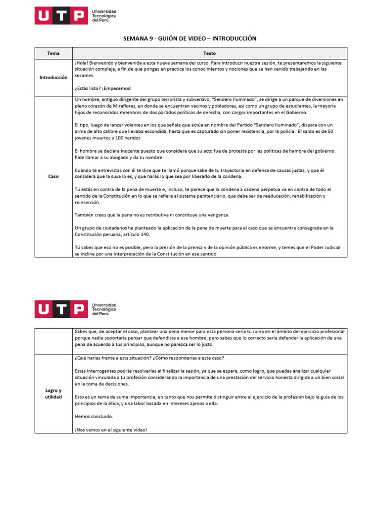 Semana 9 - Guion de Video - Introducción | PDF | Castigos