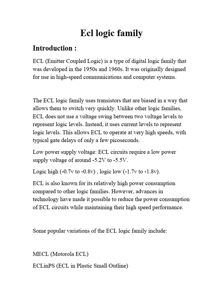 Ecl Logic Family | Download Free PDF | Electronics | Analog Circuits