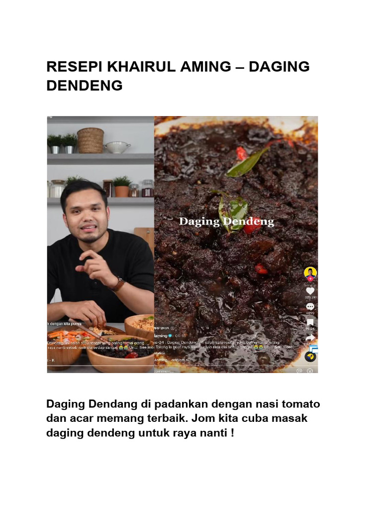 Resepi Khairul Aming - Daging Dendeng 1 | PDF | Memasak, Makanan, & Anggur