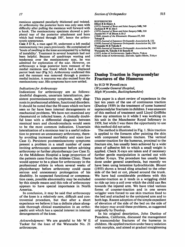 Powell 1973 Dunlop Traction in Supracondylar Fractures of The Humerus ...