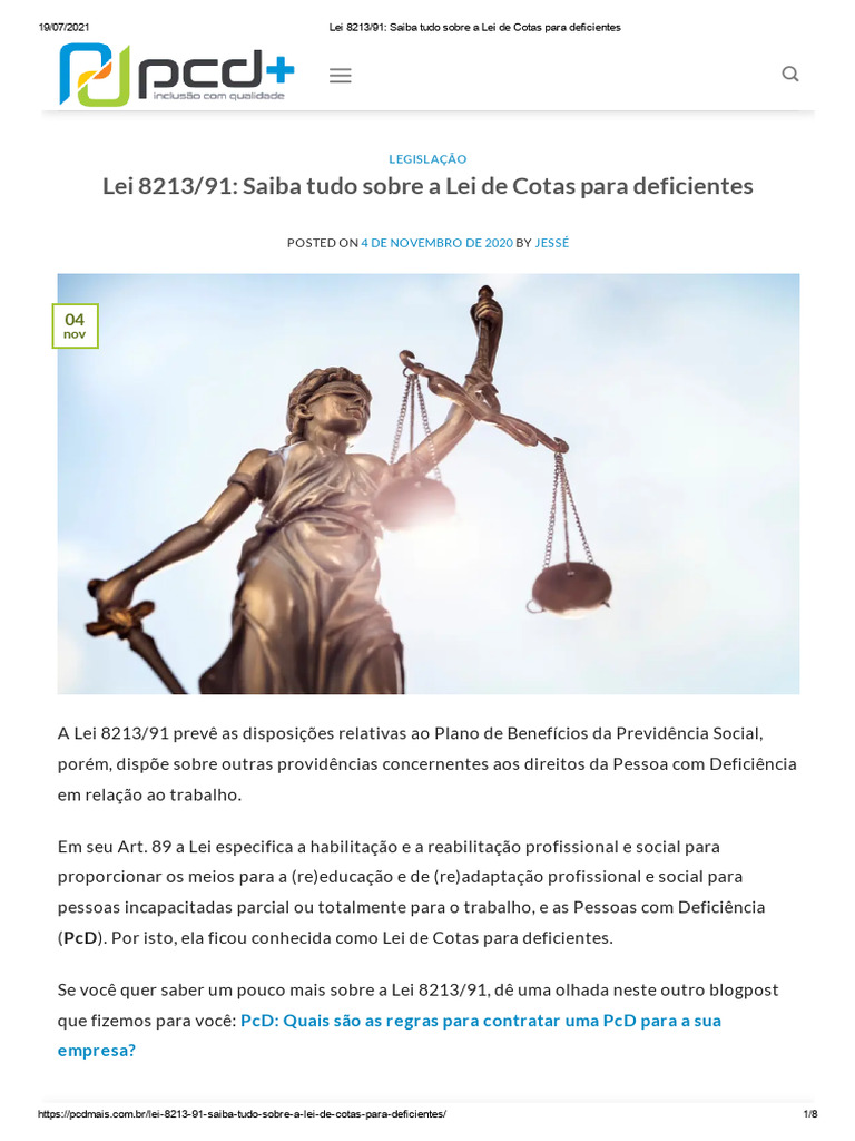 Lei 8213 - 91 - Saiba Tudo Sobre A Lei de Cotas para Deficientes | PDF ...