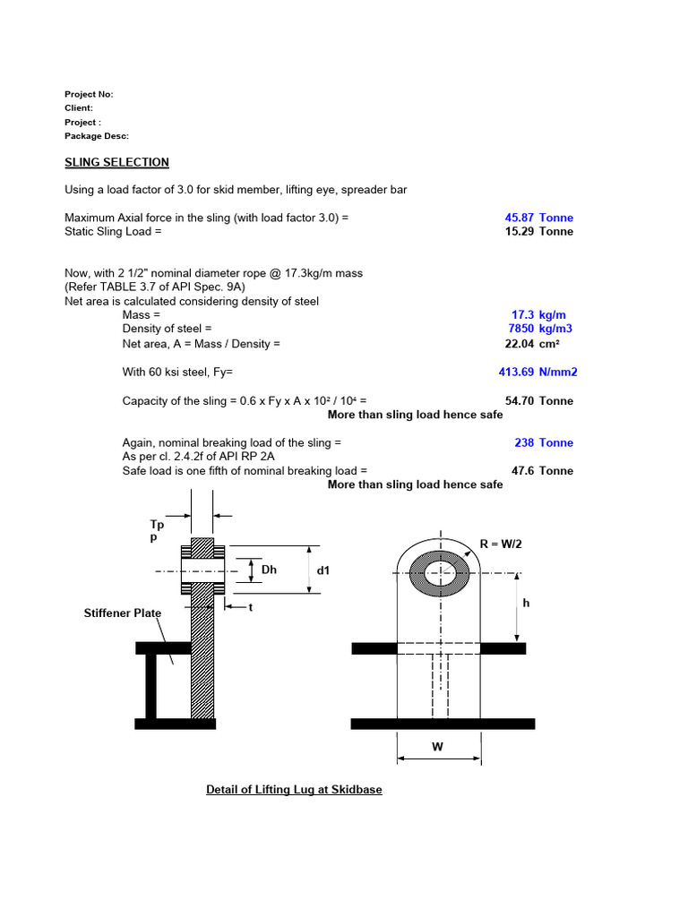 Sling Selection & Lifting Lug Design | PDF | Bending | Civil Engineering