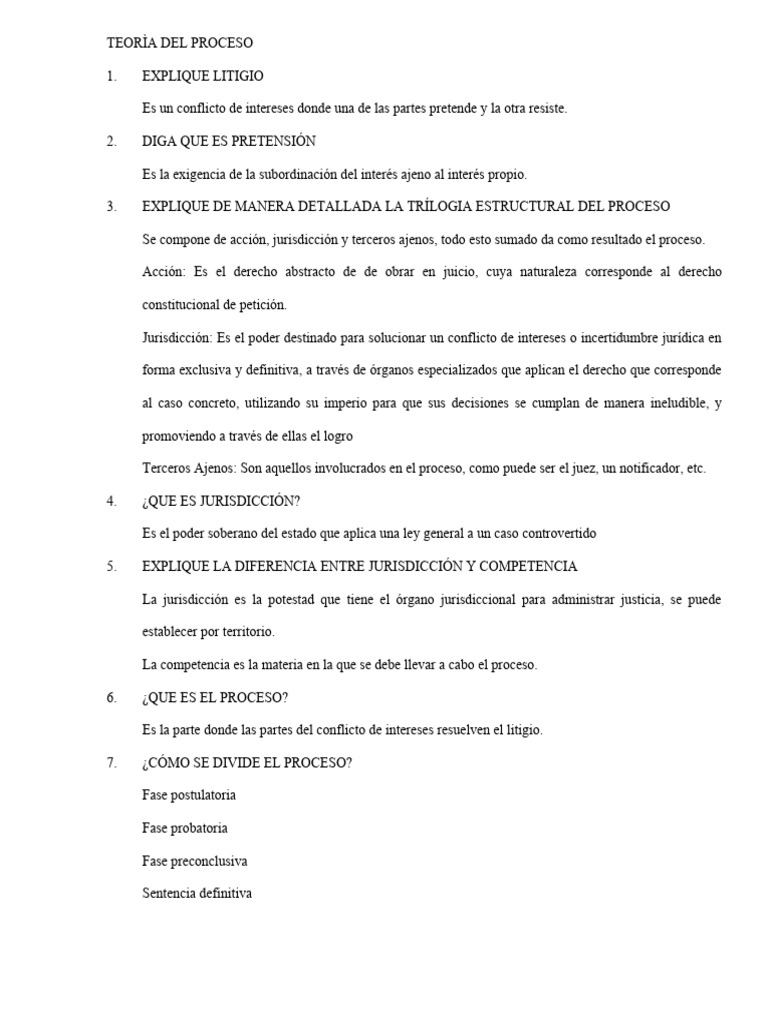Cuestionario Teoria General Del Proceso | Descargar gratis PDF | Jurisdicción | Ley politica