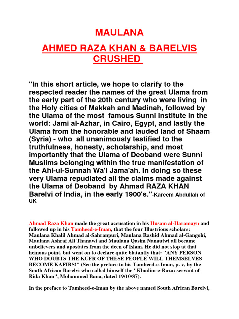 Barelvi Claims Against Deobandi Ulama | PDF | Ulama | Kafir