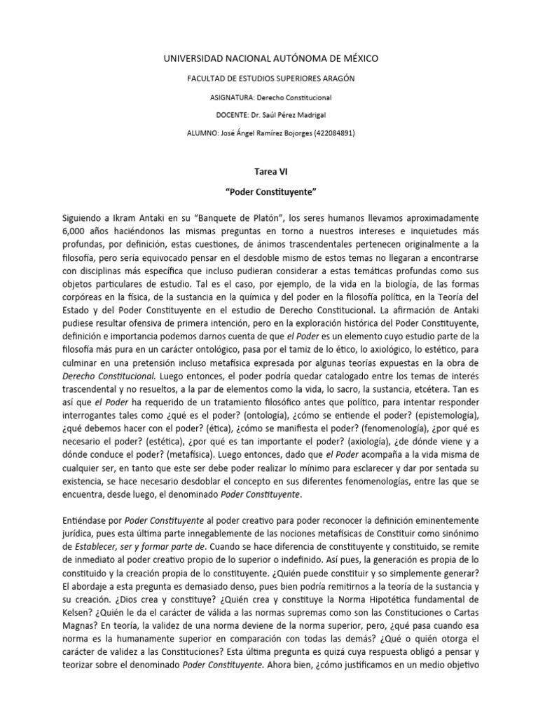 Tarea VI JARB D. Const. | PDF | Metafísica | Existencia