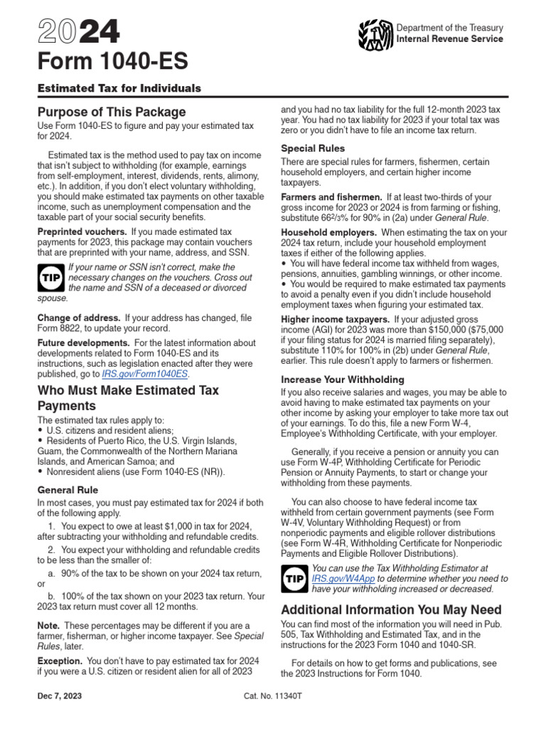Form 1040-ES: Purpose of This Package | PDF | Cheque | Social Security ...