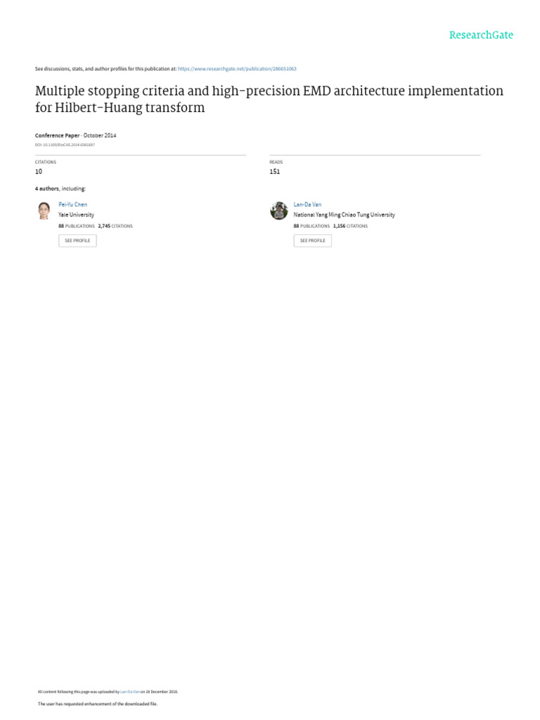 Multiple Stopping Criteria and High-Precision EMD Architecture Implementation For Hilbert-Huang ...