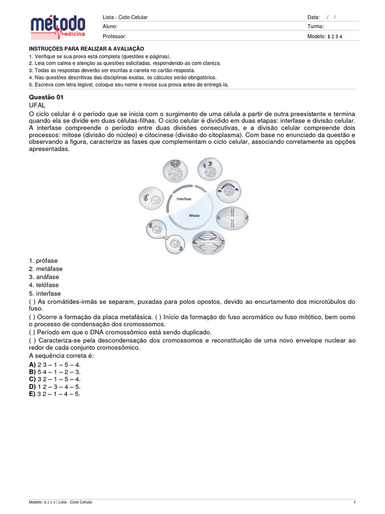 Lista Ciclo Celular 1 Pdf Meiose Mitose 6887