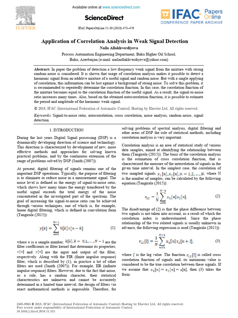 Allakhverdiyeva (2018) - Application of Correlation Analysis in Weak Signal Detection | PDF ...