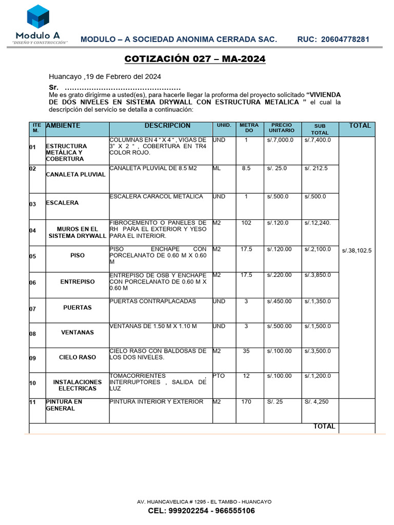 Cotización - 027 2024 Drywall | PDF