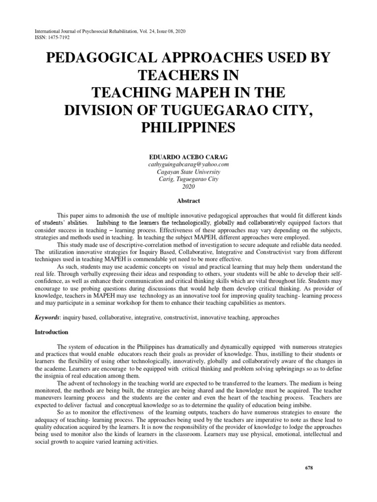 Pedagogical Approachesin Teaching MAPEH | PDF | Pedagogy | Learning
