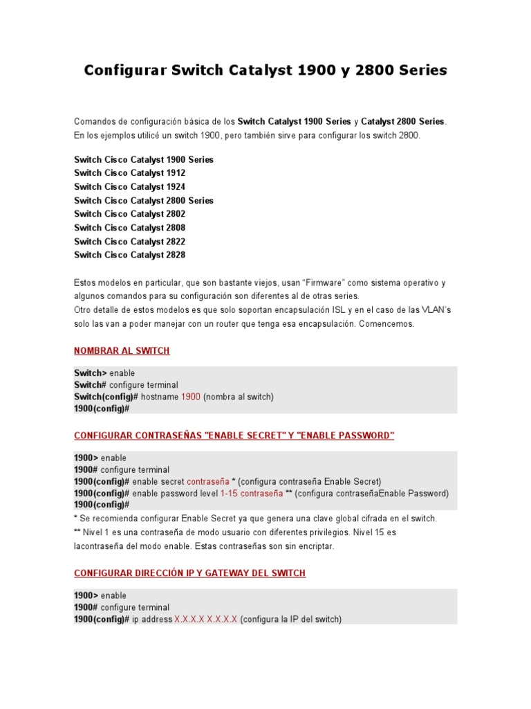Configurar Switch Catalyst 1900 y 2800 Series | PDF | Protocolos de ...