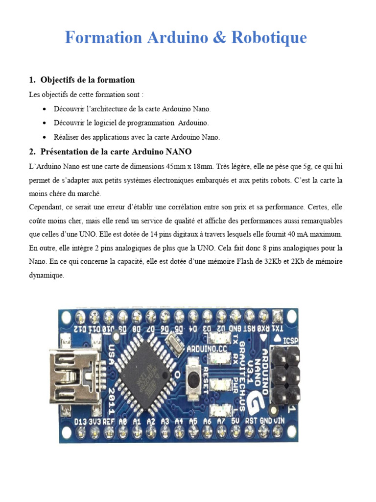 Formation Arduino Nano et Robotique | PDF | Capteur | Arduino