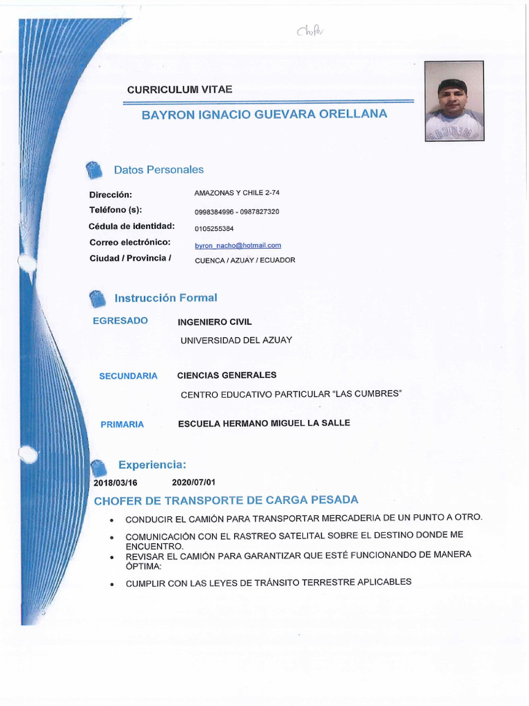 Hoja de Vida BYRON | PDF