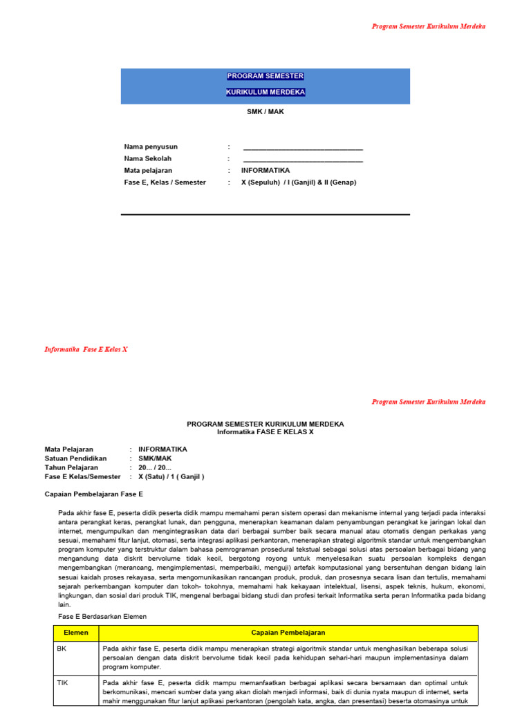 Contoh Program Semester | PDF