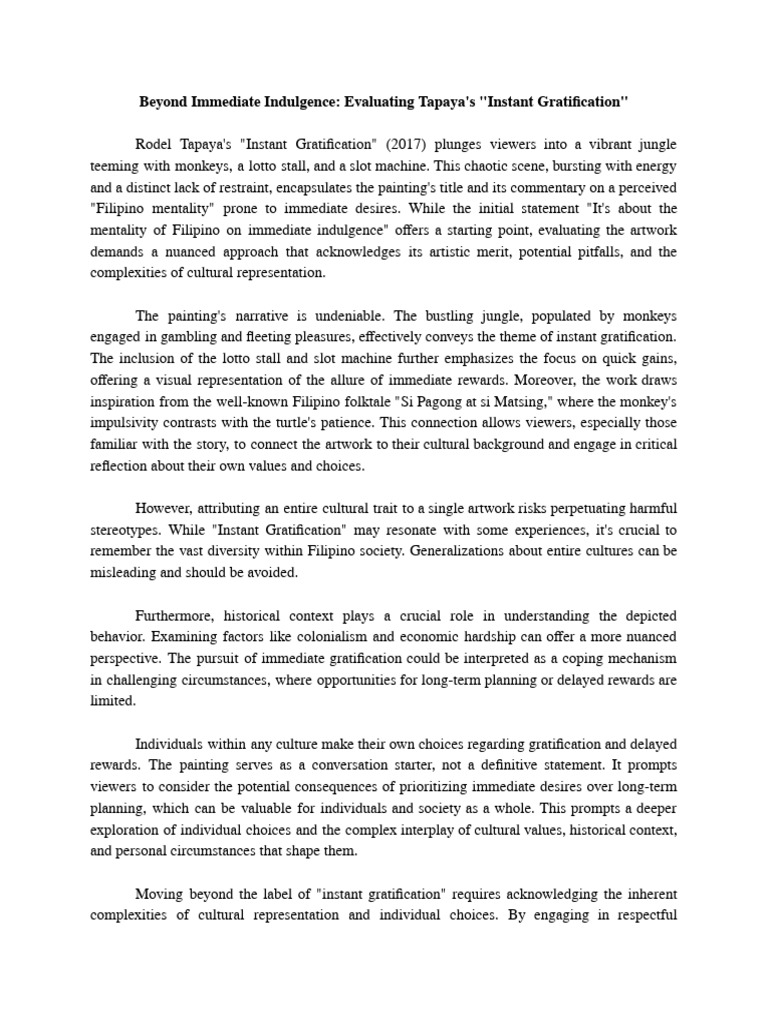 Evaluative Plane - Instant Gratification | PDF | Delayed Gratification ...