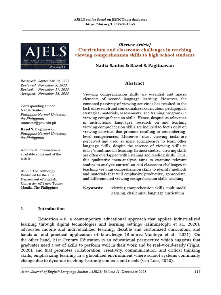 AJELS Vol11 RA5 2023 Ed | PDF | Reading Comprehension | Learning