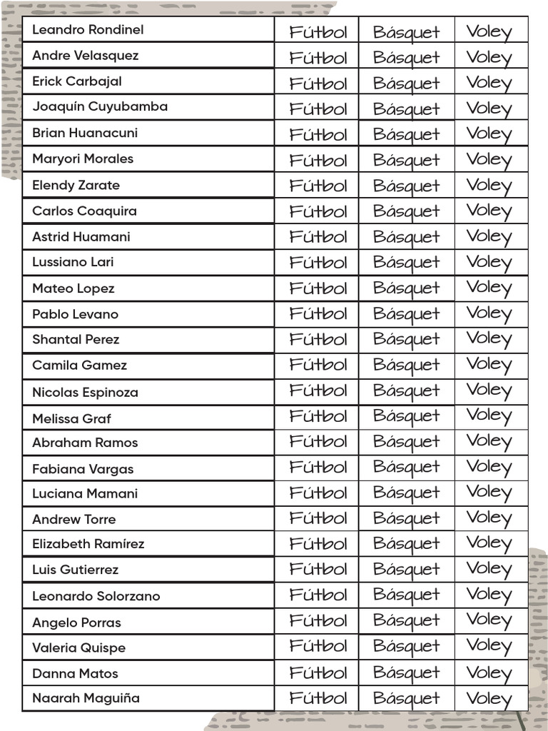 Lista de Nombres Deportes | PDF