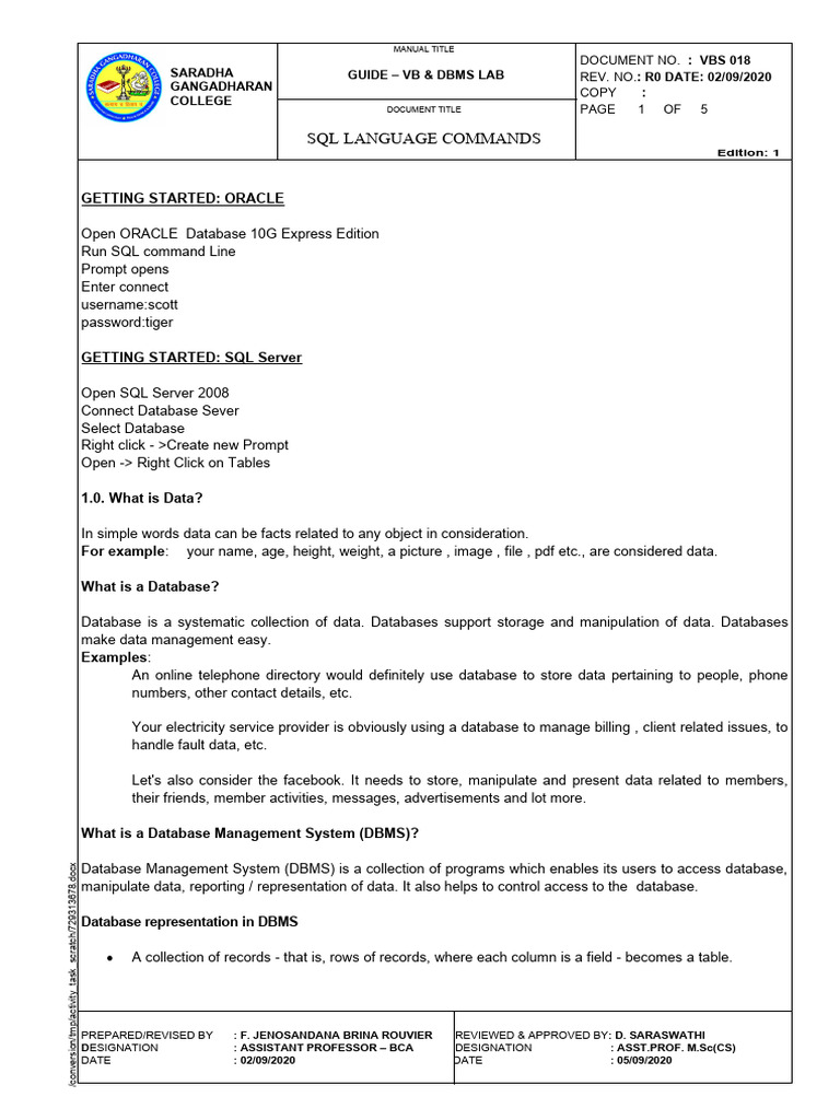VBS 018 - SQL Language Commands | PDF | Databases | Sql