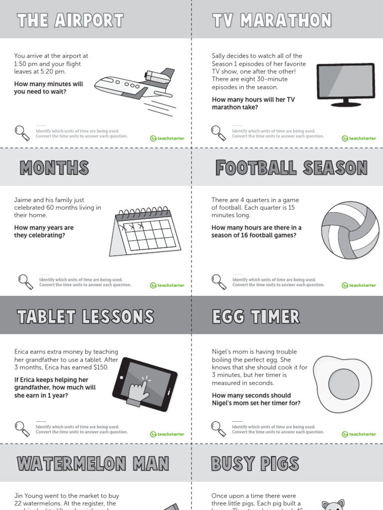 Converting Time Units Task Cards Blackand White | PDF