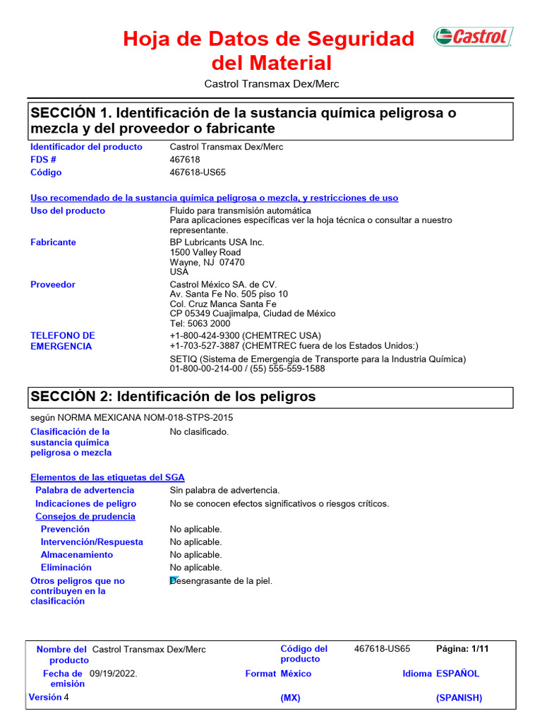 HDS Castrol Transmax Dex - Merc | PDF | Ciencias fisicas | Química