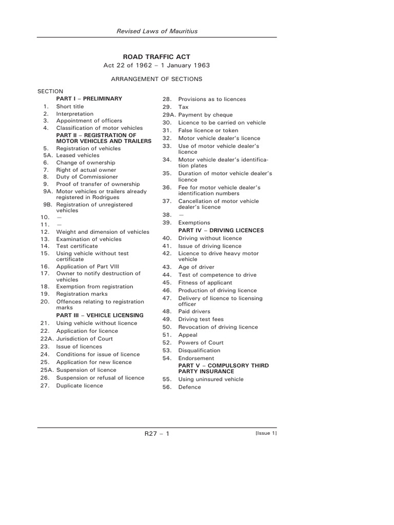 Road Traffic Act | PDF | Vehicles | Driver's License