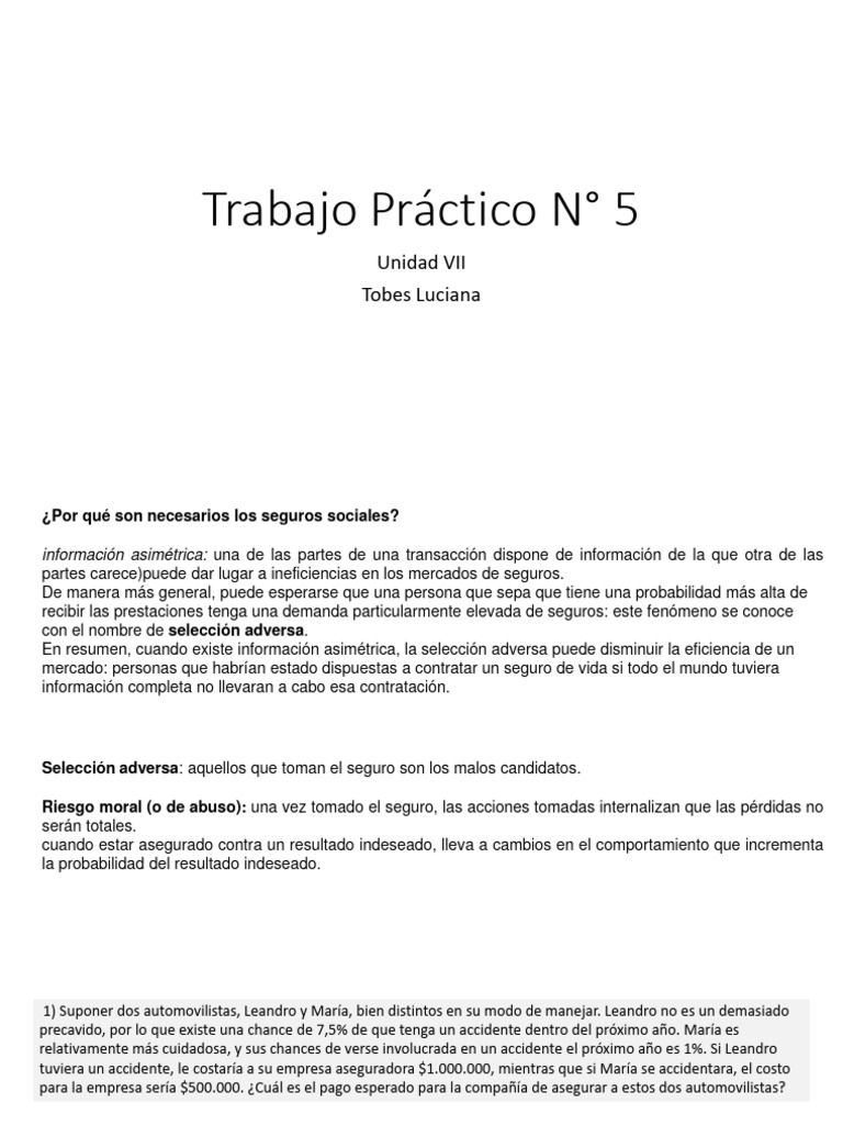 Trabajo Práctico N° 5_2023 | PDF | Selección adversa | Ahorro