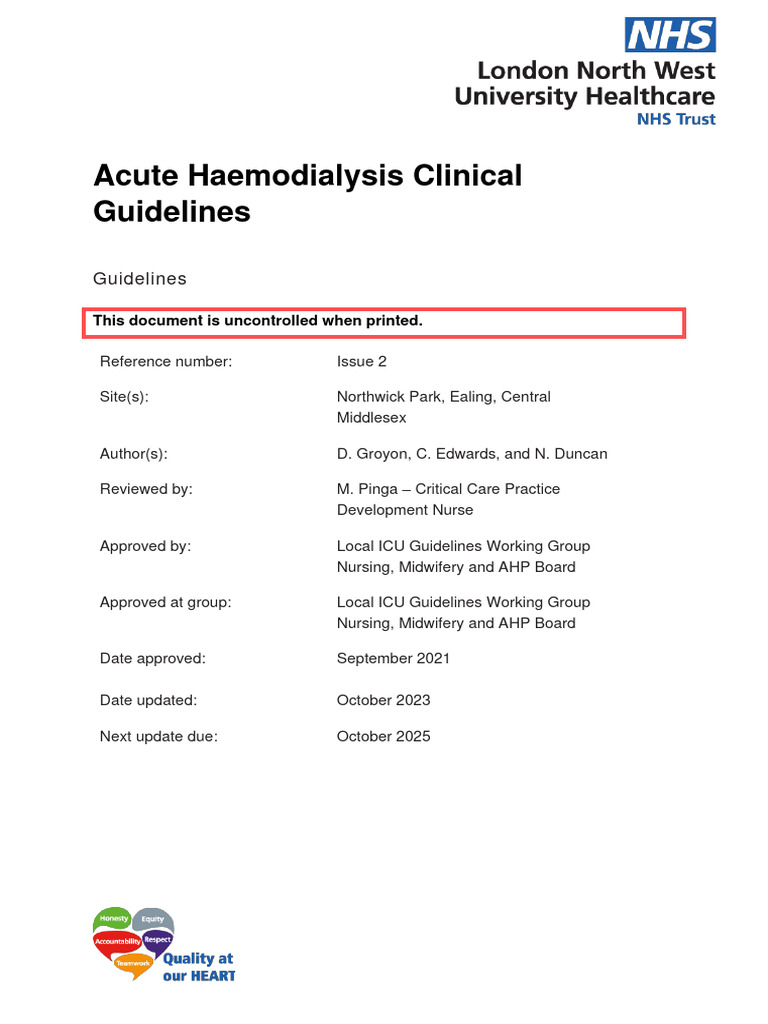 Acute Haemodialysis Clinical Guidelines | PDF | Hemodialysis | Internal Medicine