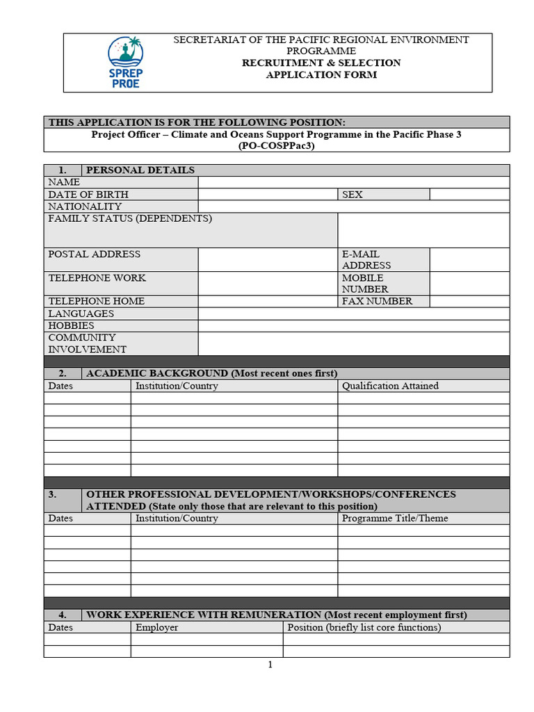 Application Form - Project Officer - COSPPac3 | PDF | Accounting ...