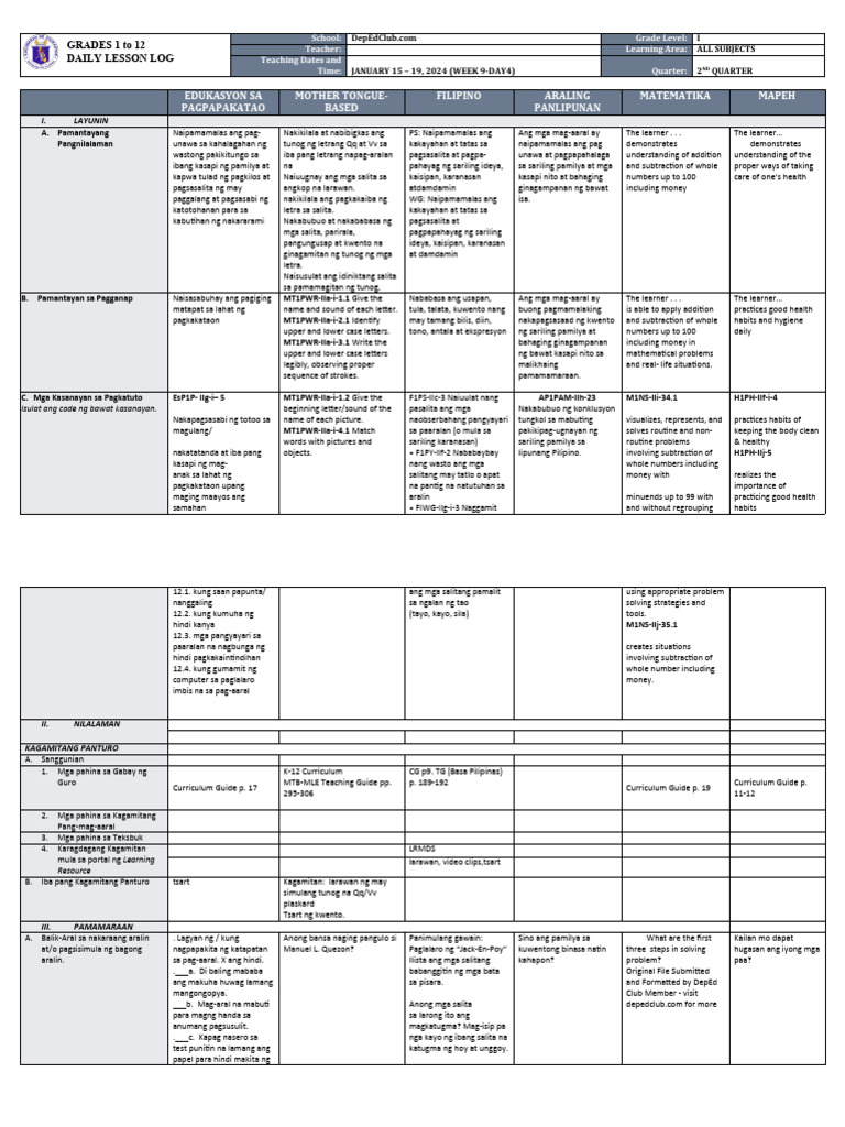 DLL - All Subjects 1 - Q2 - W9 - D4 | PDF