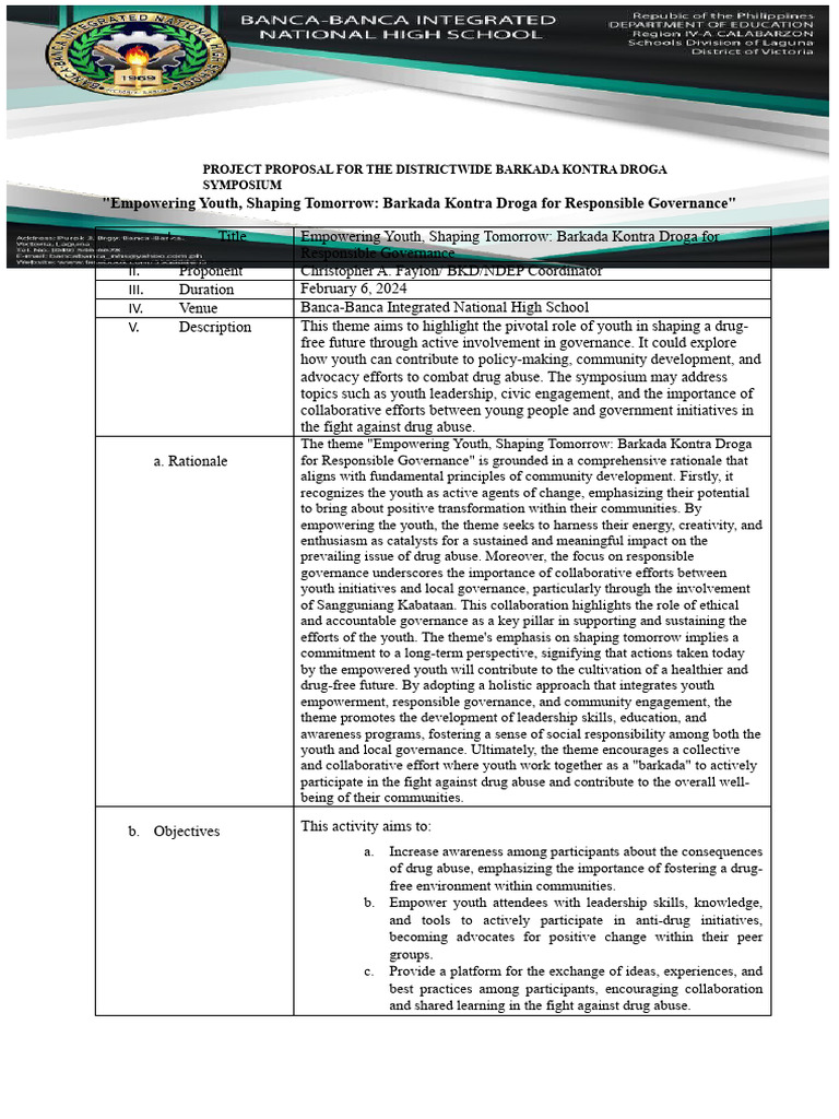 Project Proposal On BKD Districtwide Act | PDF | Empowerment | Governance
