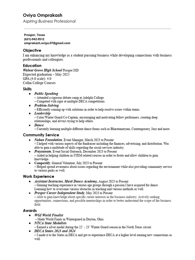 Oviya Omprakash Resume 2 | PDF | Cognition | Learning