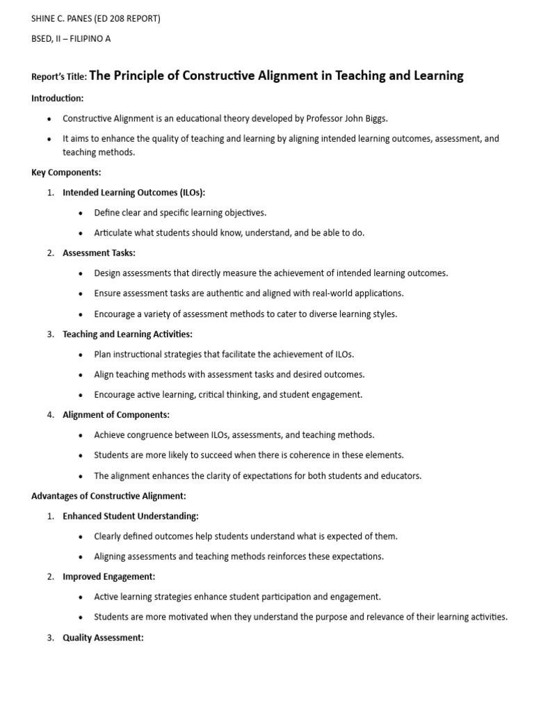 Ed 208 Report - Principle of Constructive Alignment - Panes | PDF ...