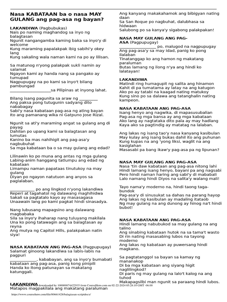 Balagtasan Script | PDF